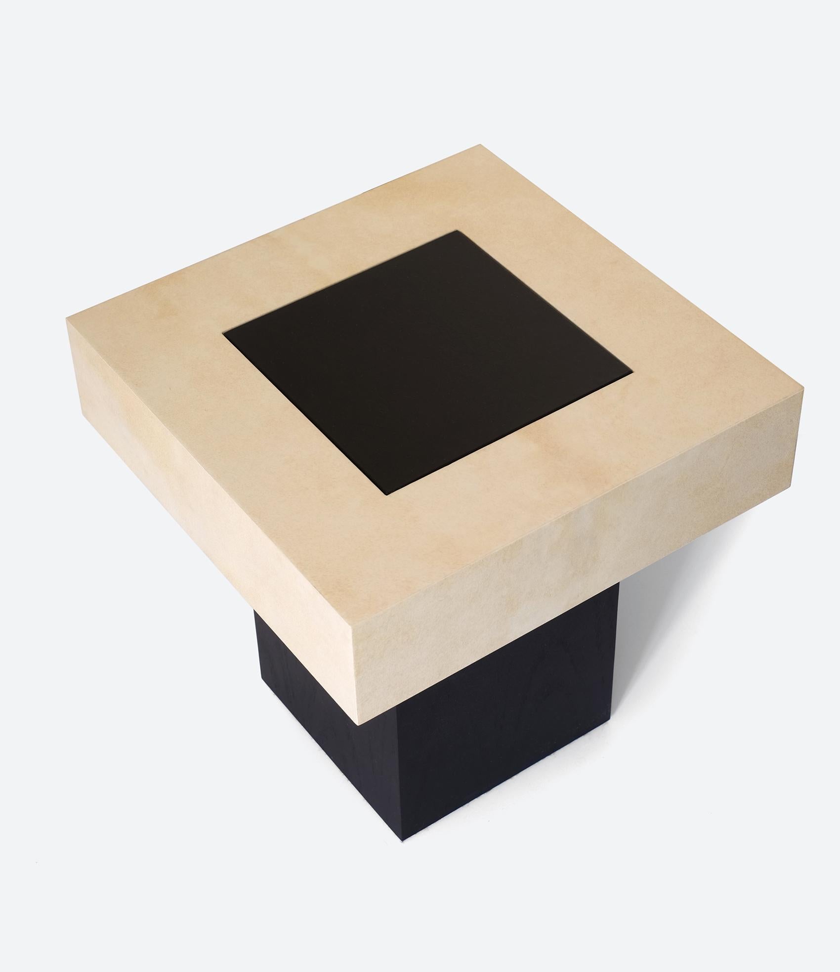 Contemporary Side Low Table Real Parchment Wood Black White For Sale at ...