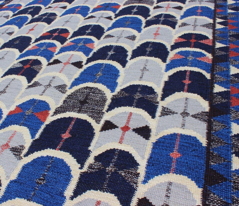 Contemporary Scandinavian Design Flat Weave Rug in Blue, gray, Charcoal ...