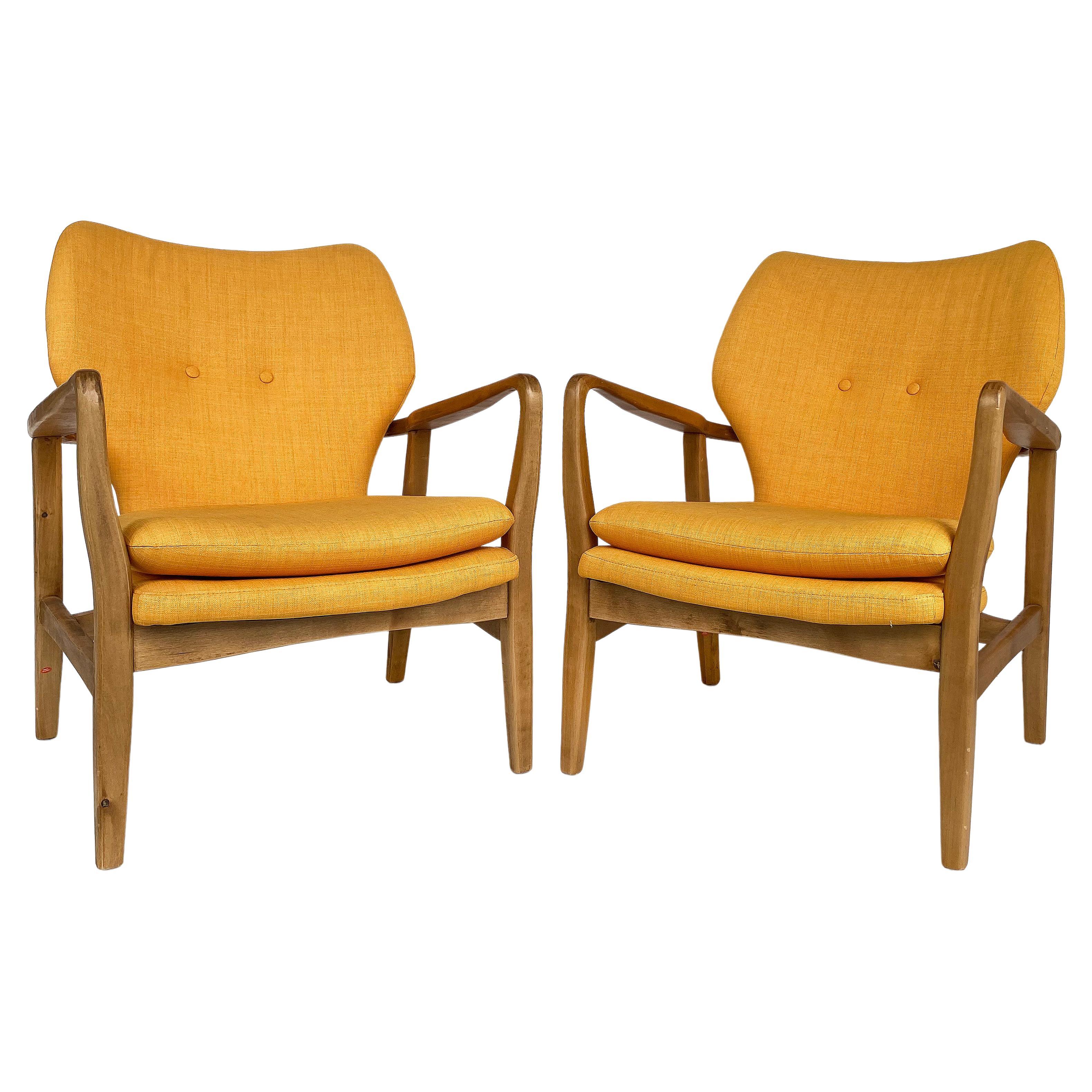 Scandinavian Danish Style Custom Zebra Wood Framed Lounge Chairs In ...