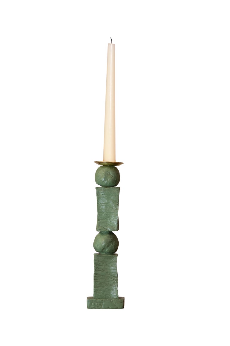 Contemporary Sculpted Green Block and Pearl Candlestick Set by Margit ...
