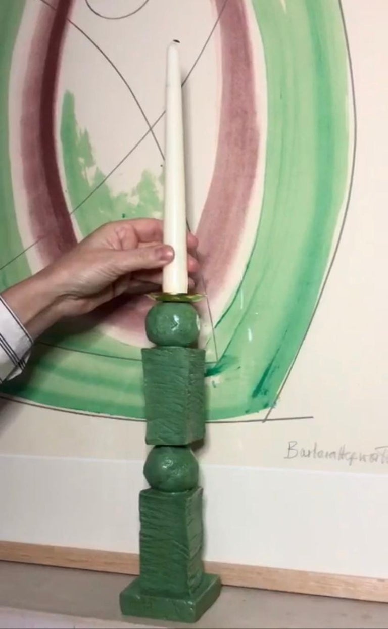 Contemporary Sculpted Green Block and Pearl Candlestick Set by Margit ...