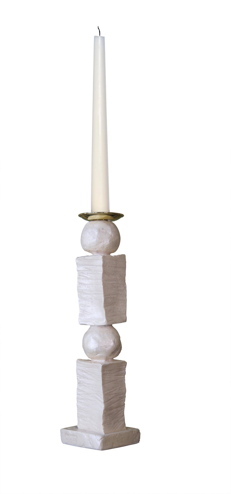 Contemporary Sculpted Green Block and Pearl Candlestick Set by Margit ...