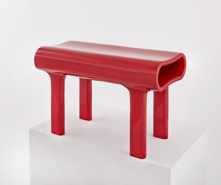 Contemporary Sculpted Red Wood Bench with Acrylic Finish For Sale at ...