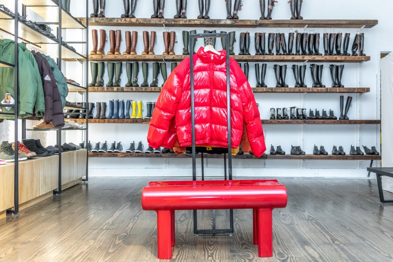 Contemporary Sculpted Red Wood Bench with Acrylic Finish For Sale at ...