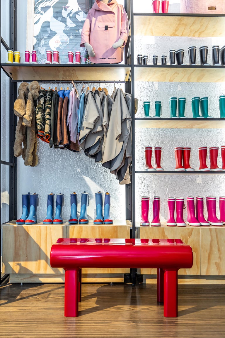 Contemporary Sculpted Red Wood Bench with Acrylic Finish For Sale at ...