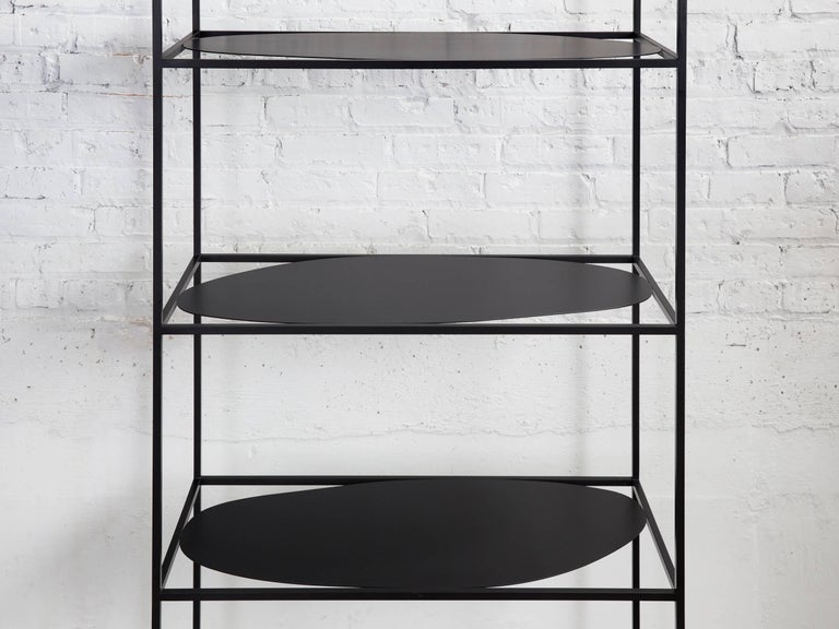 Contemporary Sculptural Black Steel Etagere Bookcase Storage Shelf Pair ...