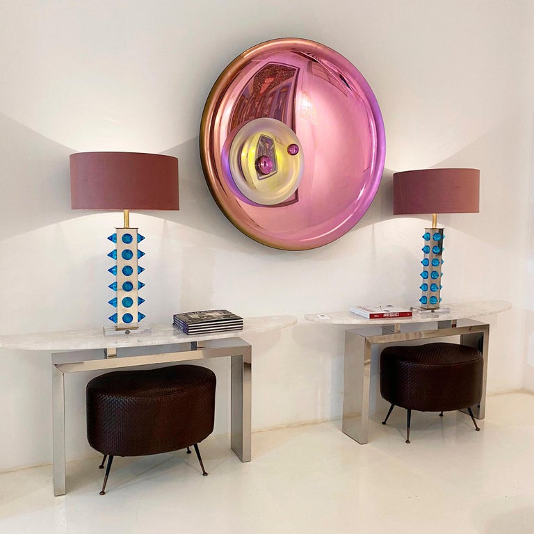 Contemporary Sculptural Pink Glass French Concave Mirror For Sale at ...