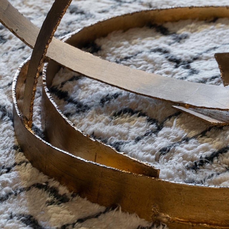 Contemporary Sculptural Round Center Table, Gold Metal Base, Parchment ...