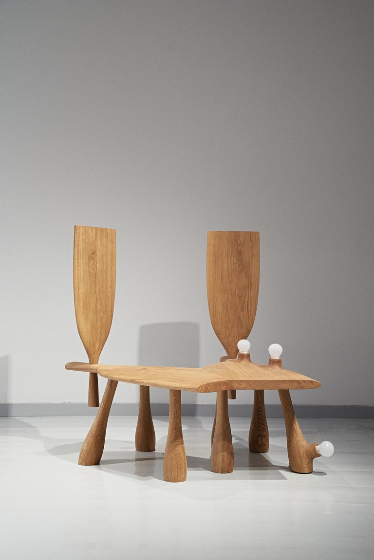 Ironic Minimalist Wooden "Babushka #5L" Bench with Lighting by Olga ...