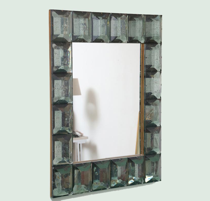 Contemporary Sea Green Diamond Murano Glass Blocks Mirror, In Stock For ...