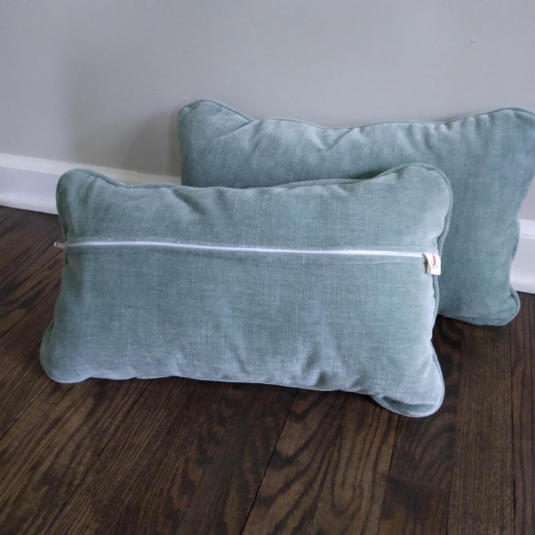 Contemporary Seafoam Green Chenille Pillows, a Pair For Sale at 1stDibs