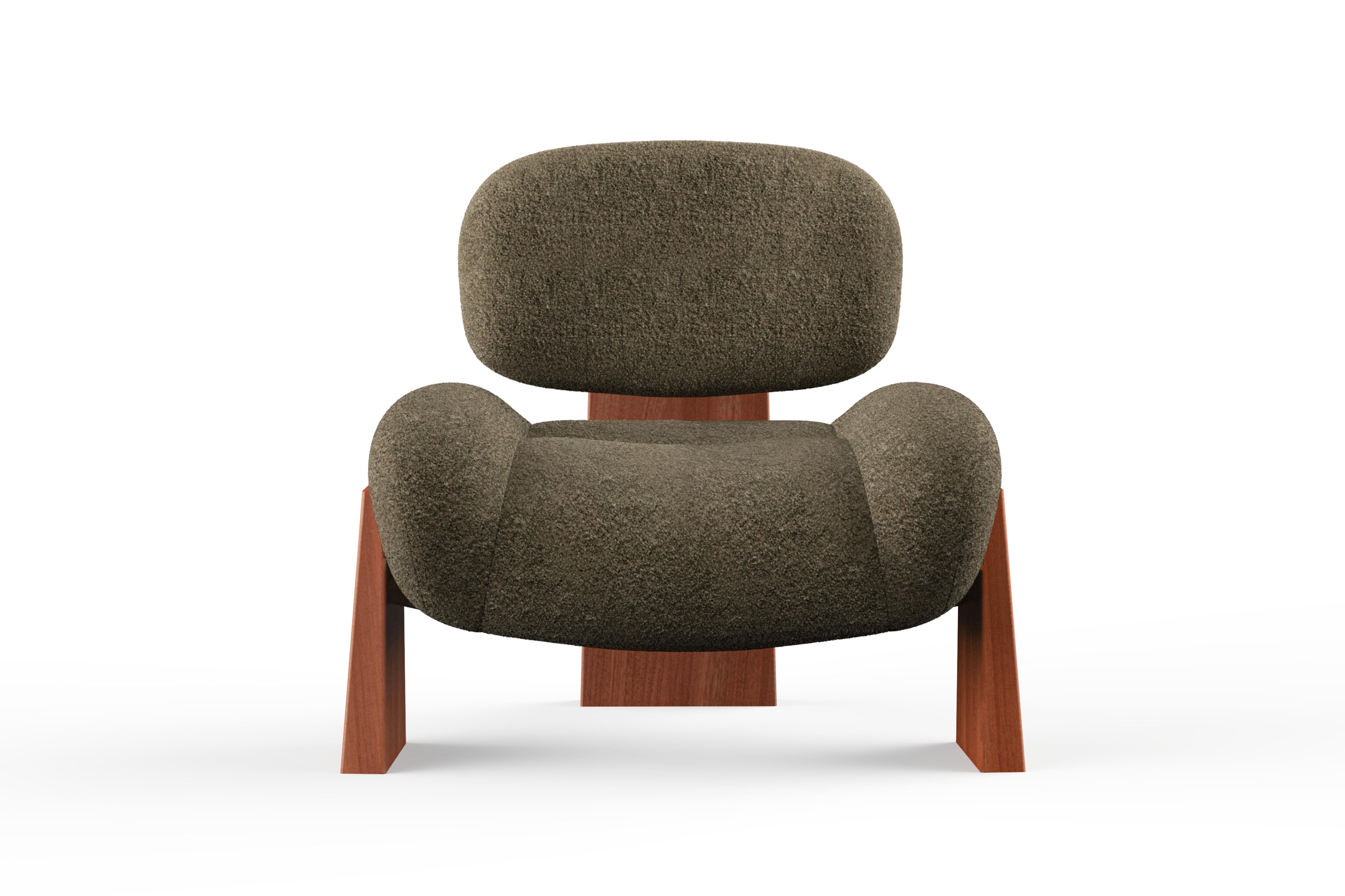 Contemporary Sense Accent Chair, Sapele Wood, Bouclé, Brass, Handmade ...