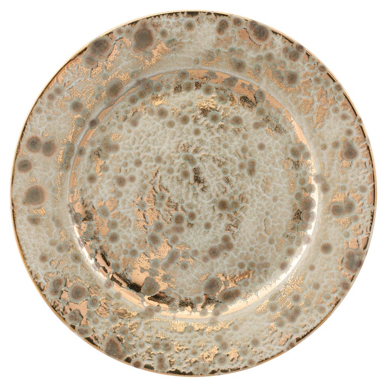 Contemporary Set of 2 Bread Rim Plates Gold Hand Painted Porcelain ...