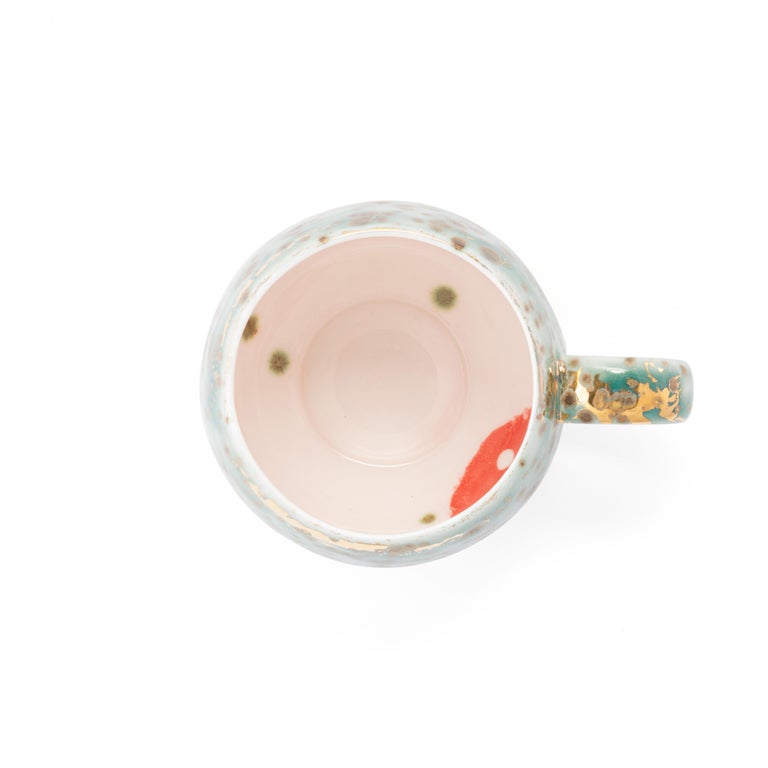 Contemporary Set of 2 Chubby Mugs Hand Painted Porcelain Green Pink ...