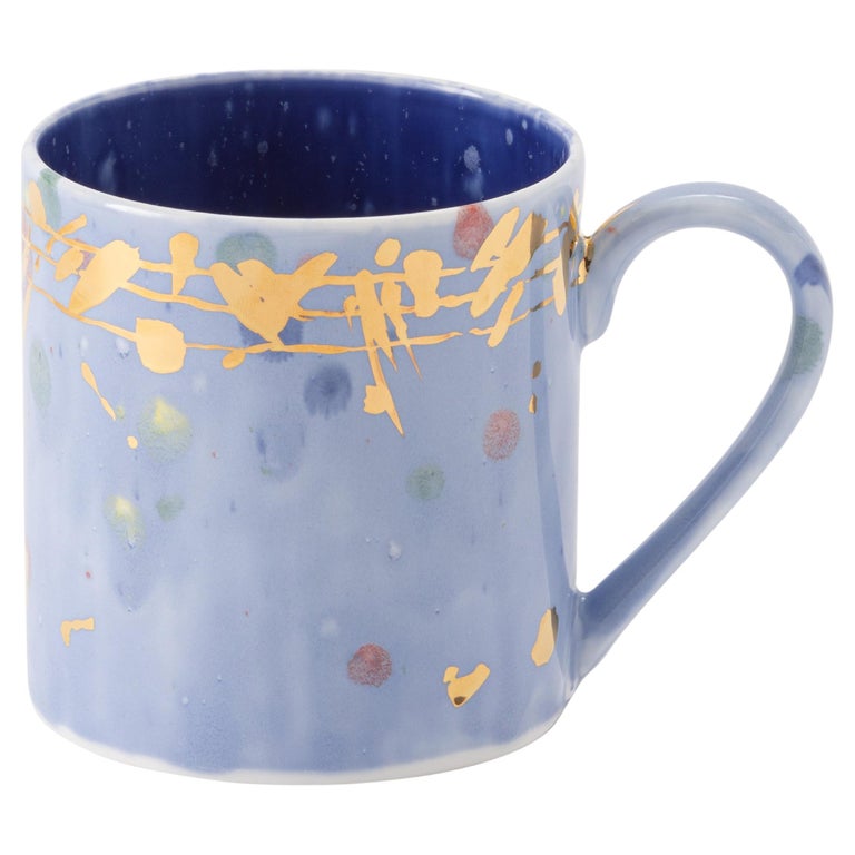 Contemporary Set of 2 Large Mugs Hand Painted Porcelain Blue Gold For ...
