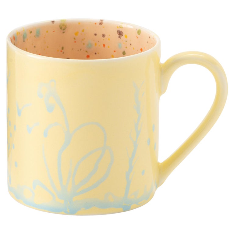 Contemporary Set of 2 Large Mugs Hand Painted Porcelain Yellow Chestnut ...