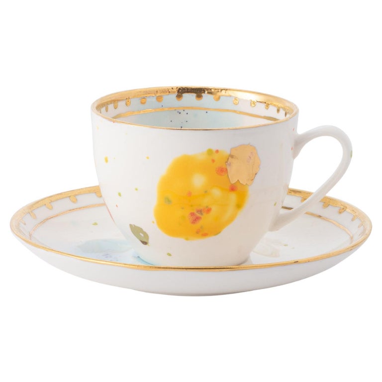 Contemporary Set of 2 Tea Cups and Saucer Hand Painted Porcelain ...