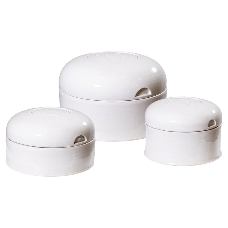 Contemporary Set of 3 Joan Lurie Porcelain Round Lidded Vessels 1987 ...