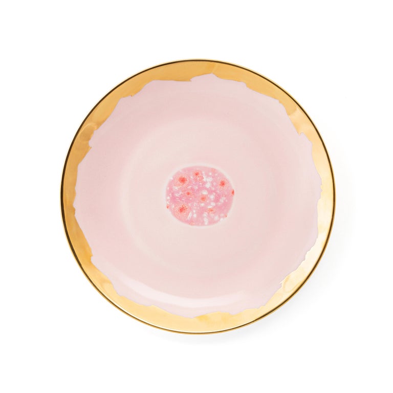 Contemporary Set of 4 Dessert Coupe Plates Gold Hand Painted Porcelain ...