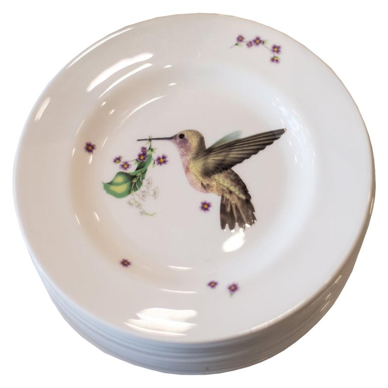 Contemporary Set of 6 Lou Rota London Hummingbird Tea Plates For Sale ...