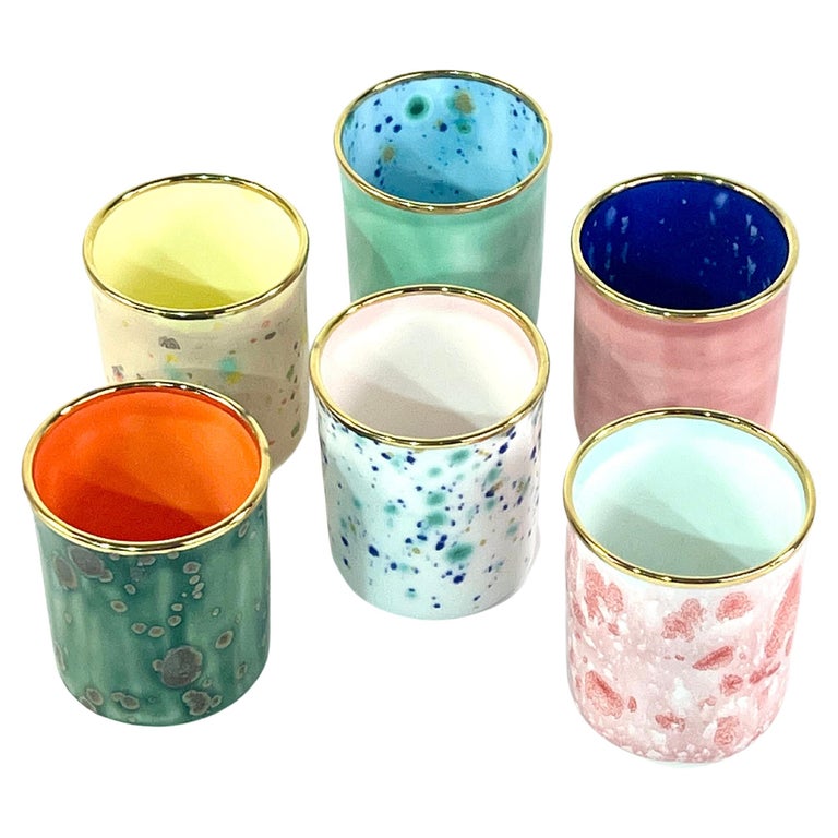 Contemporary Set of 6 Shots Gold Hand Painted Porcelain Tableware ...