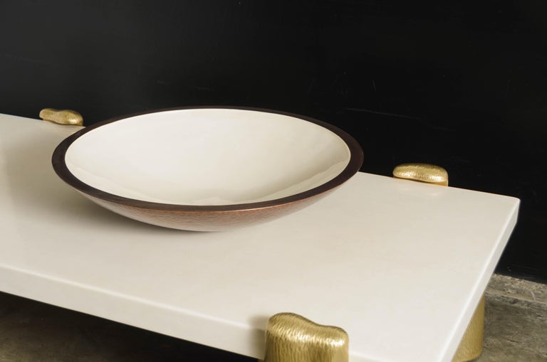 Contemporary Shallow Bowl in Cream Lacquer and Copper by Robert Kuo For ...