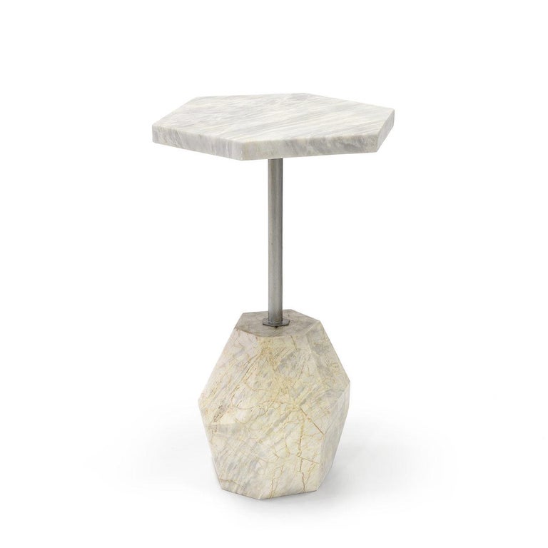 Set of 2, Contemporary Geometric Marble Side Tables with Gold Finished ...