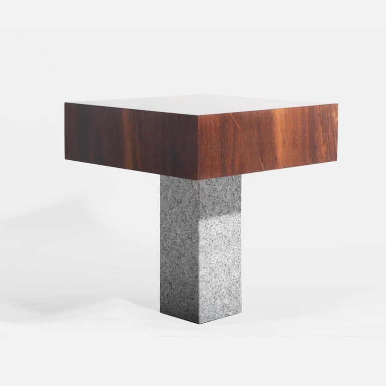Contemporary Side Table "Tee", made of Brazilian Imbuia Wood and Stone ...