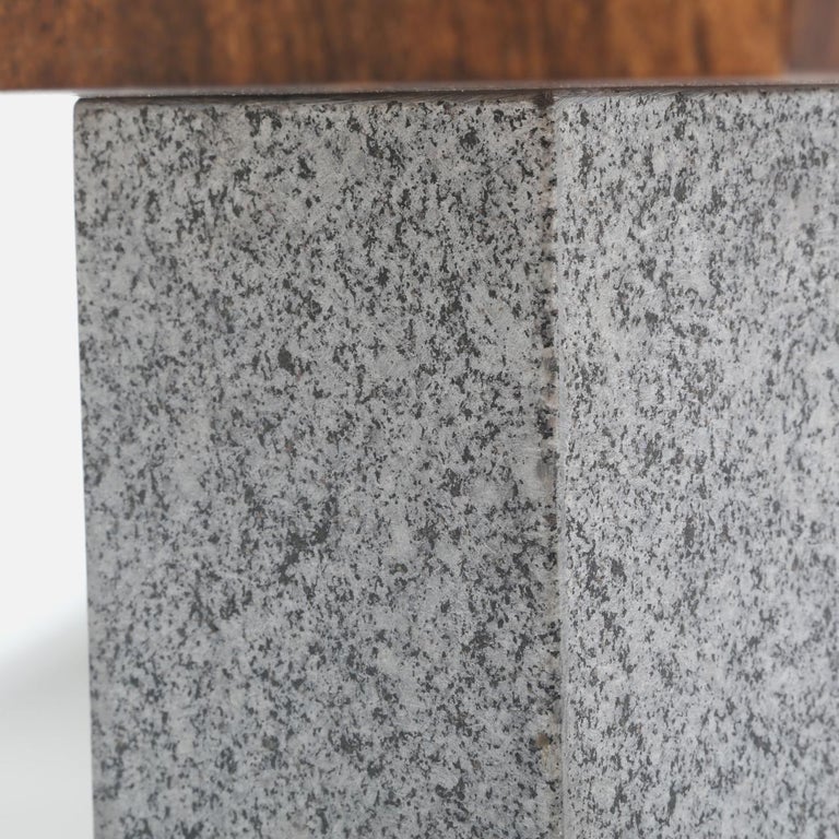 Contemporary Side Table "Tee", made of Brazilian Imbuia Wood and Stone ...