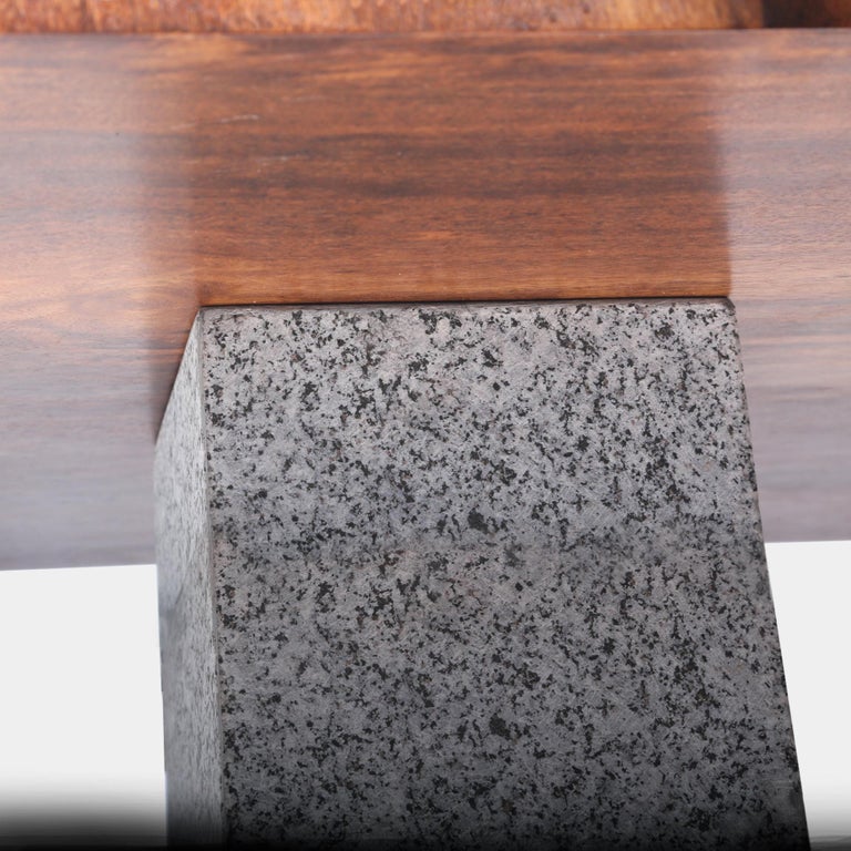 Contemporary Side Table "Tee", made of Brazilian Imbuia Wood and Stone ...
