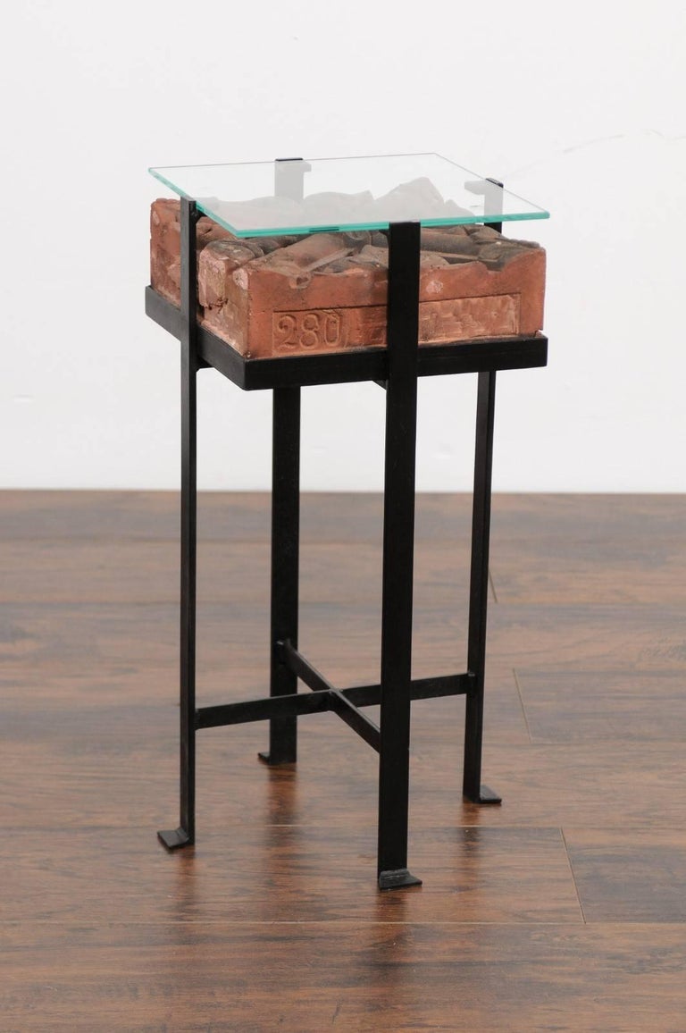 Contemporary Side Table with Antique Italian Red Brick Top and Custom ...