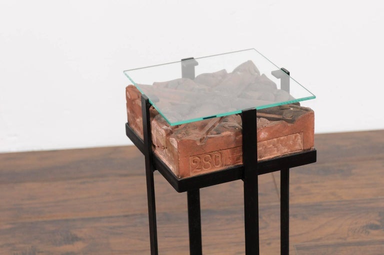 Contemporary Side Table with Antique Italian Red Brick Top and Custom ...