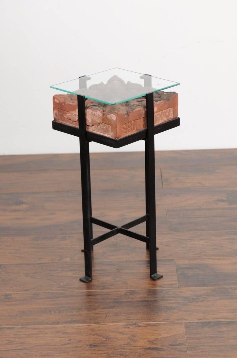 Contemporary Side Table with Antique Italian Red Brick Top and Custom ...