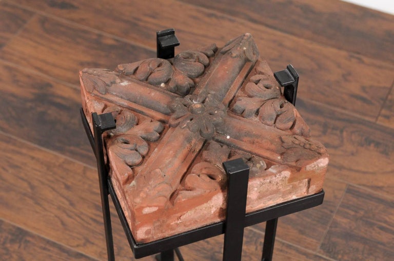 Contemporary Side Table with Antique Italian Red Brick Top and Custom ...