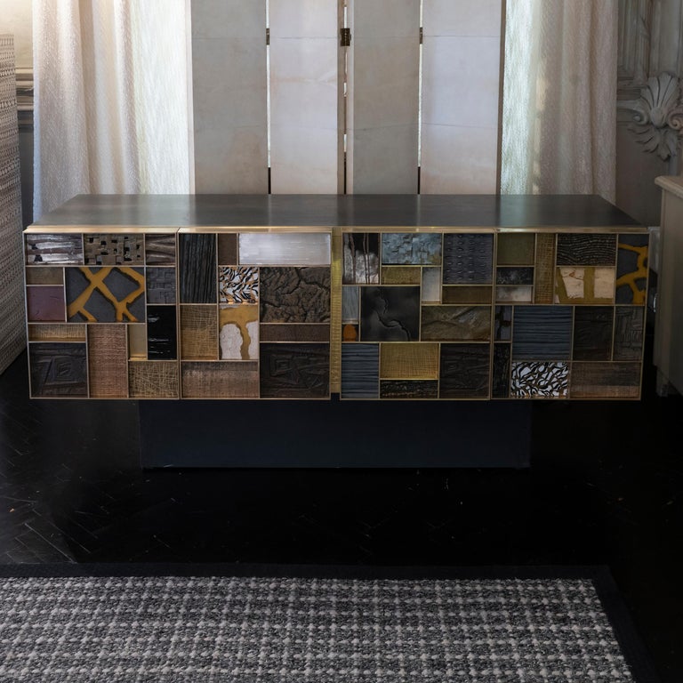 Contemporary Sideboard Brut Steel, and Mixed Media Patchwork Doors For ...