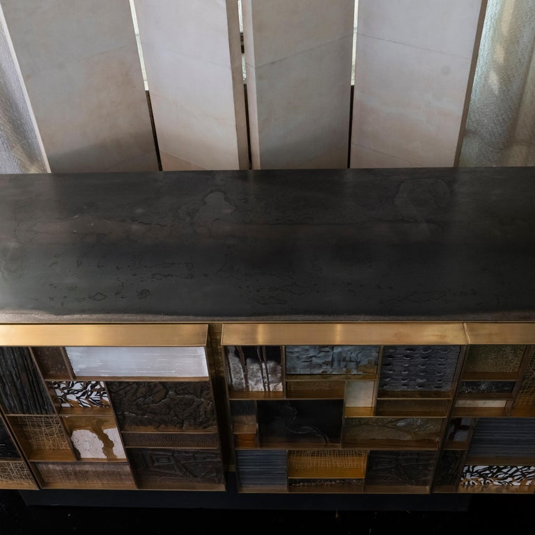 Contemporary Sideboard Brut Steel, and Mixed Media Patchwork Doors For ...