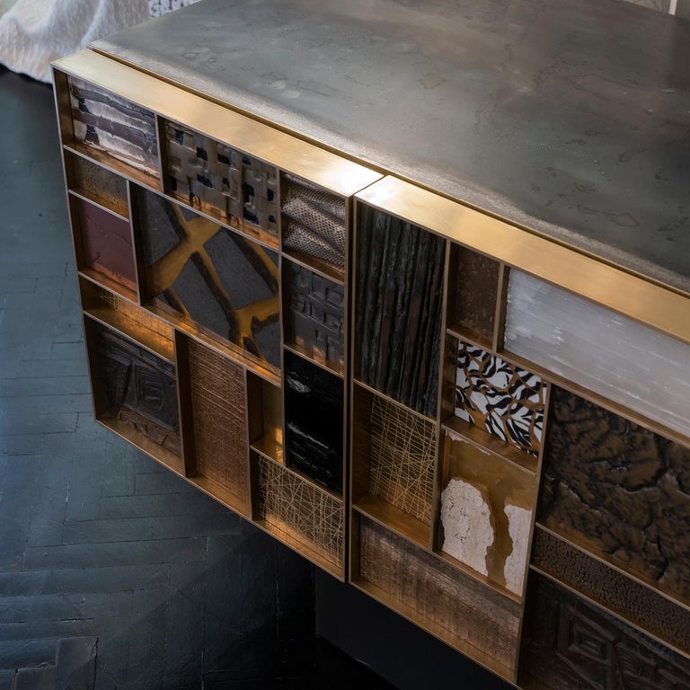 Contemporary Sideboard Brut Steel, and Mixed Media Patchwork Doors For ...