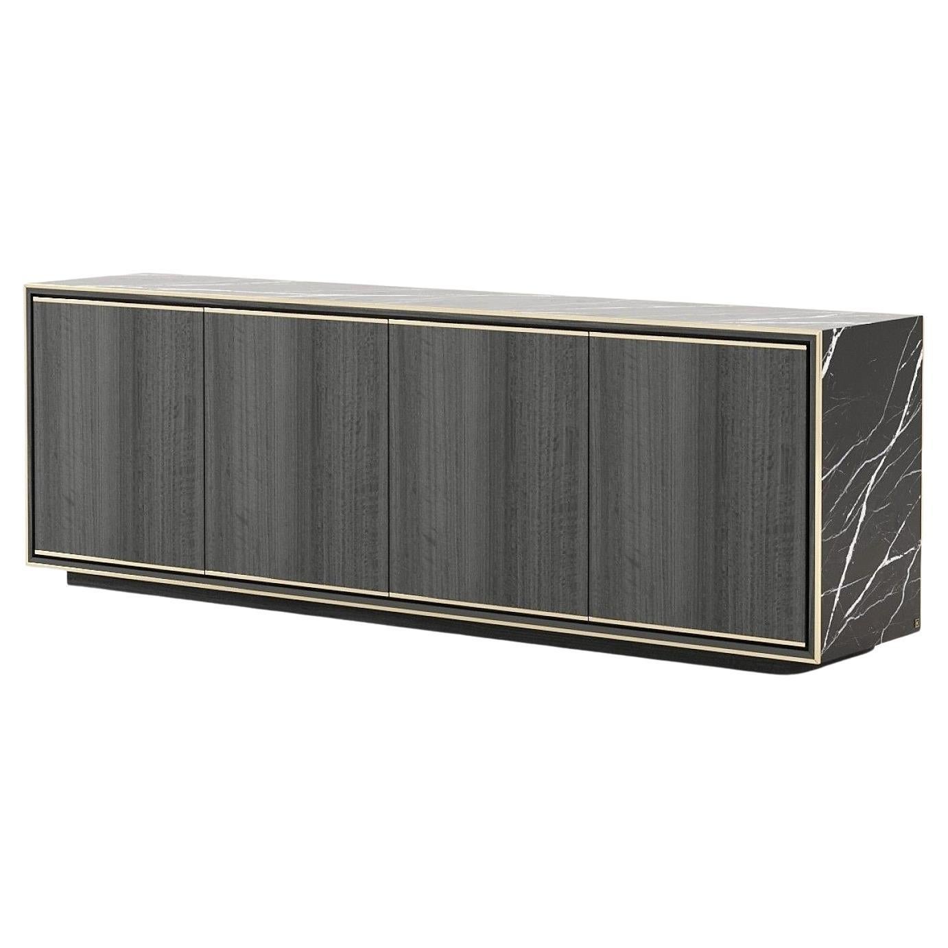 Contemporary Sideboard Marble Top Storage Unit Brass Container For Sale ...
