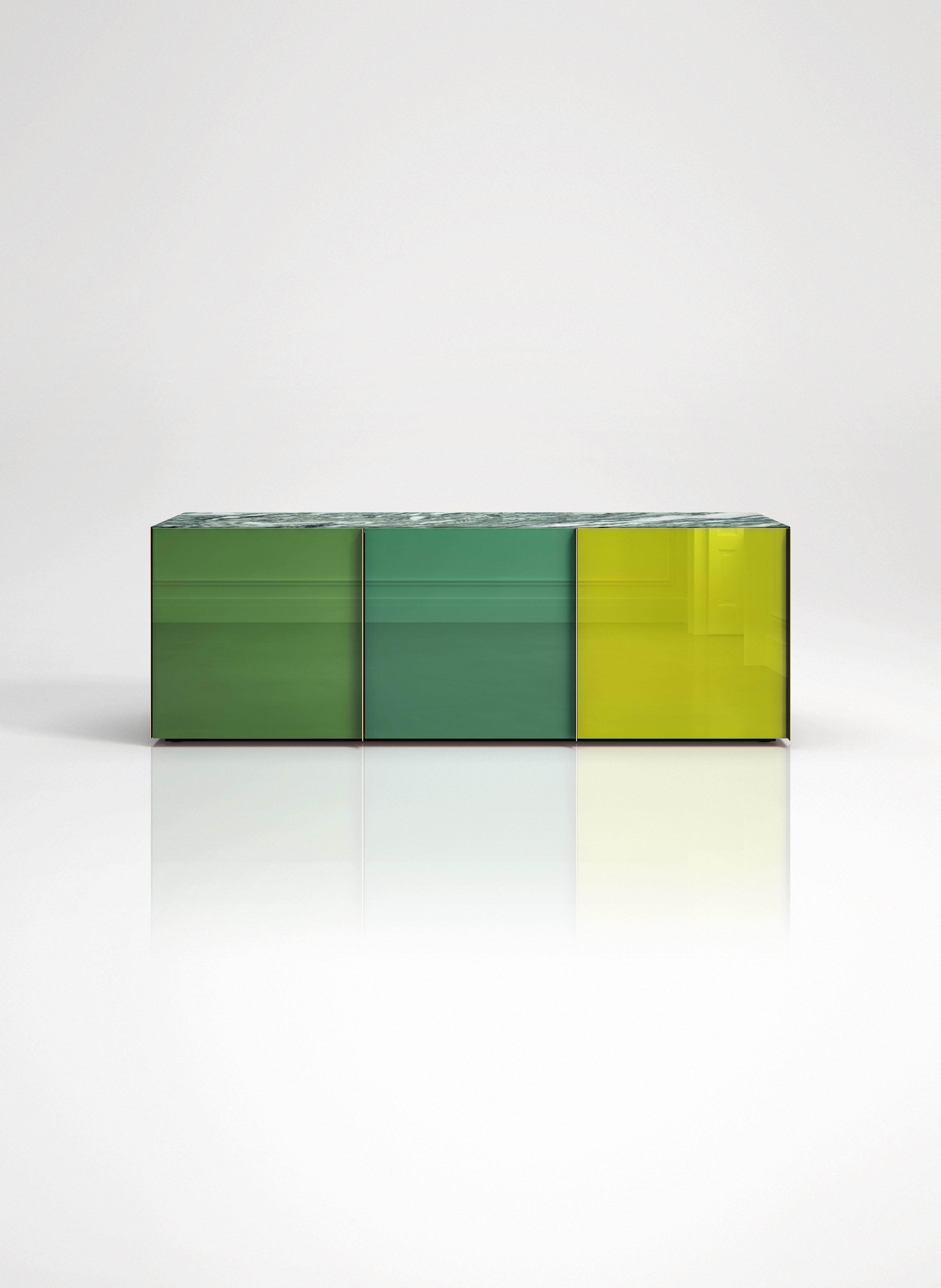 Contemporary Sideboard Green Marble Top Storage Unit Metal Container ...