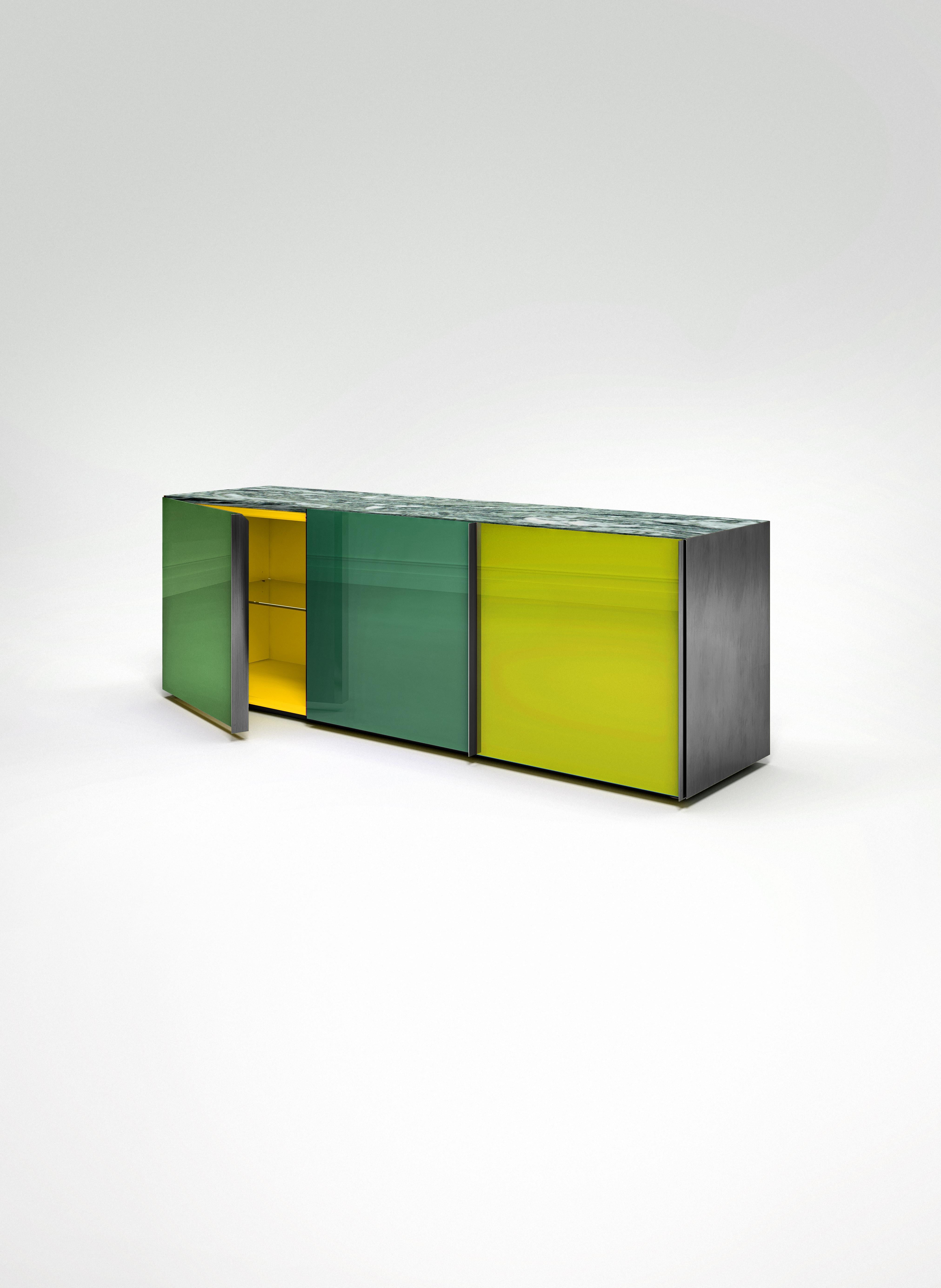 Contemporary Sideboard Green Marble Top Storage Unit Metal Container ...