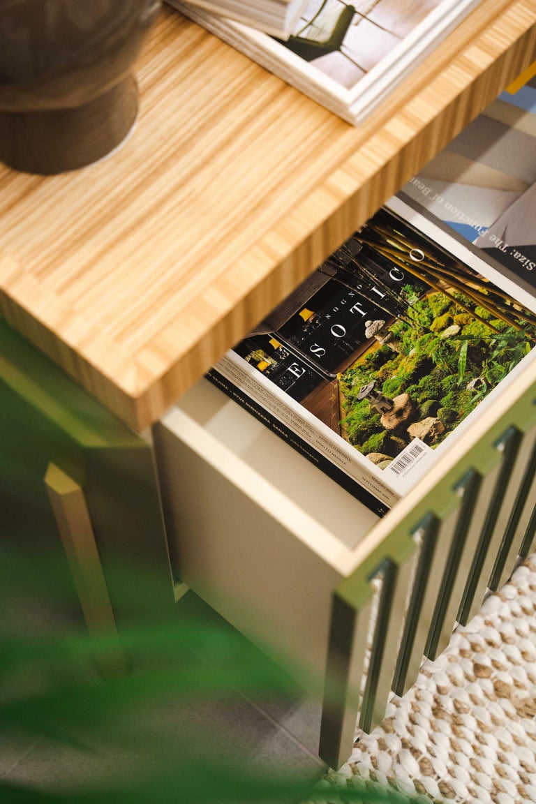 Contemporary Sideboard, Marble Top, Brass Leg, Mirror Strips, Handmade ...