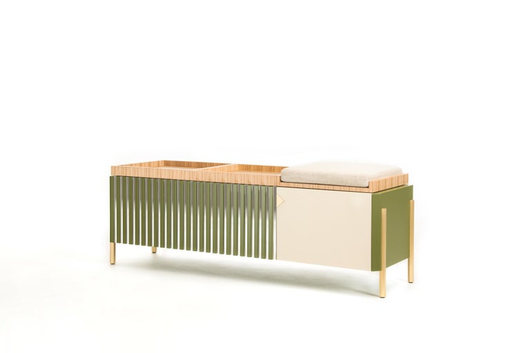 Contemporary Sideboard, Marble Top, Brass Leg, Mirror Strips, Handmade ...