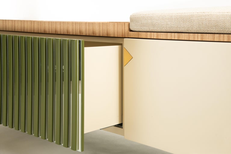 Contemporary Sideboard, Marble Top, Brass Leg, Mirror Strips, Handmade ...