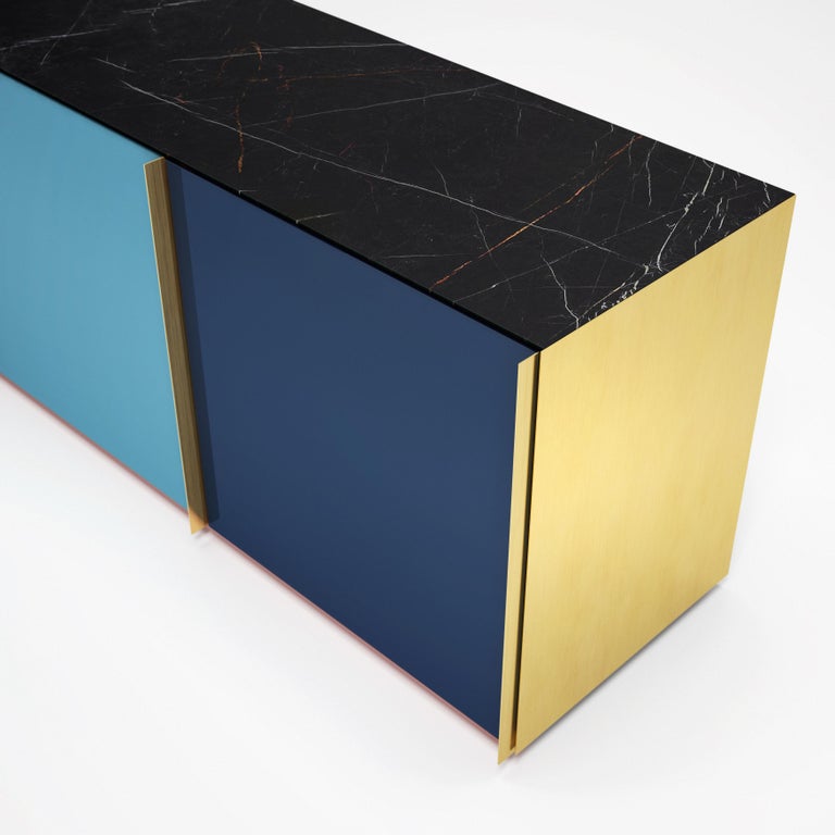 Contemporary Sideboard Marble Top Storage Unit Brass Container For Sale ...