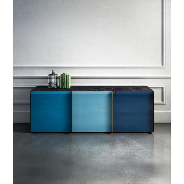 Contemporary Sideboard Marble Top Storage Unit Brass Container For Sale ...