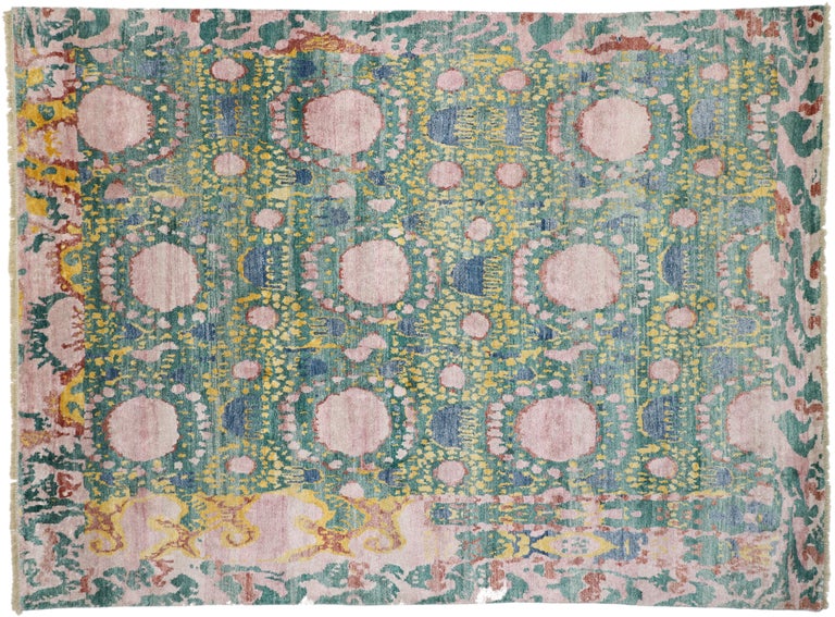 Contemporary Silk Ikat Area Rug with Colorful Abstract Expressionist ...