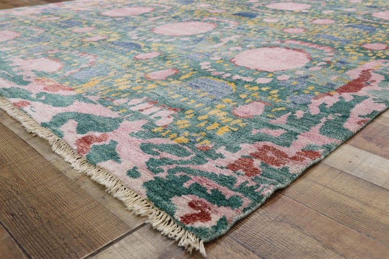 Contemporary Silk Ikat Area Rug with Colorful Abstract Expressionist ...