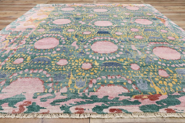 Contemporary Silk Ikat Area Rug with Colorful Abstract Expressionist ...