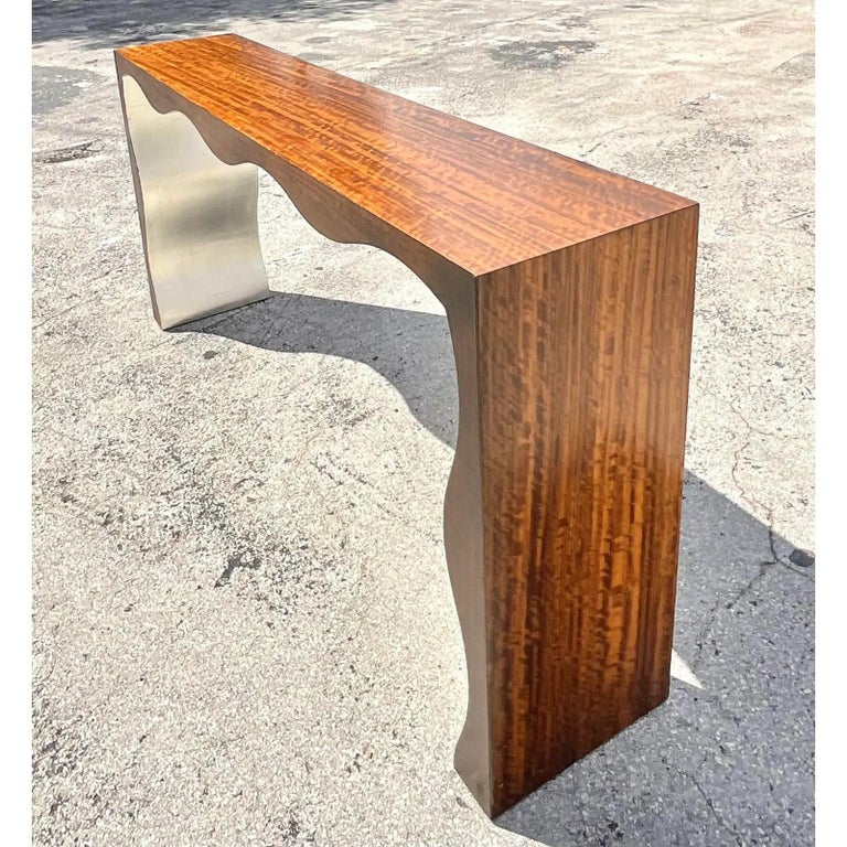 Contemporary Silver Leaf Ruffle Console Table For Sale at 1stDibs