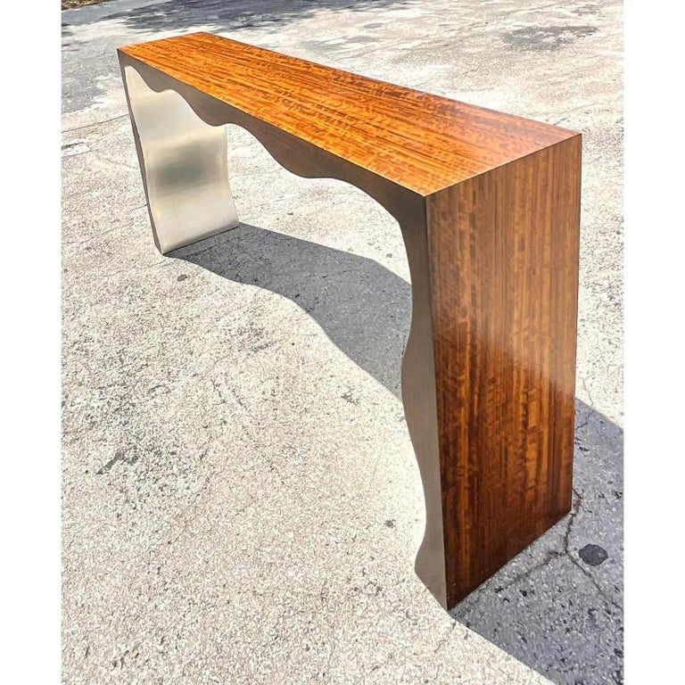 Contemporary Silver Leaf Ruffle Console Table For Sale at 1stDibs